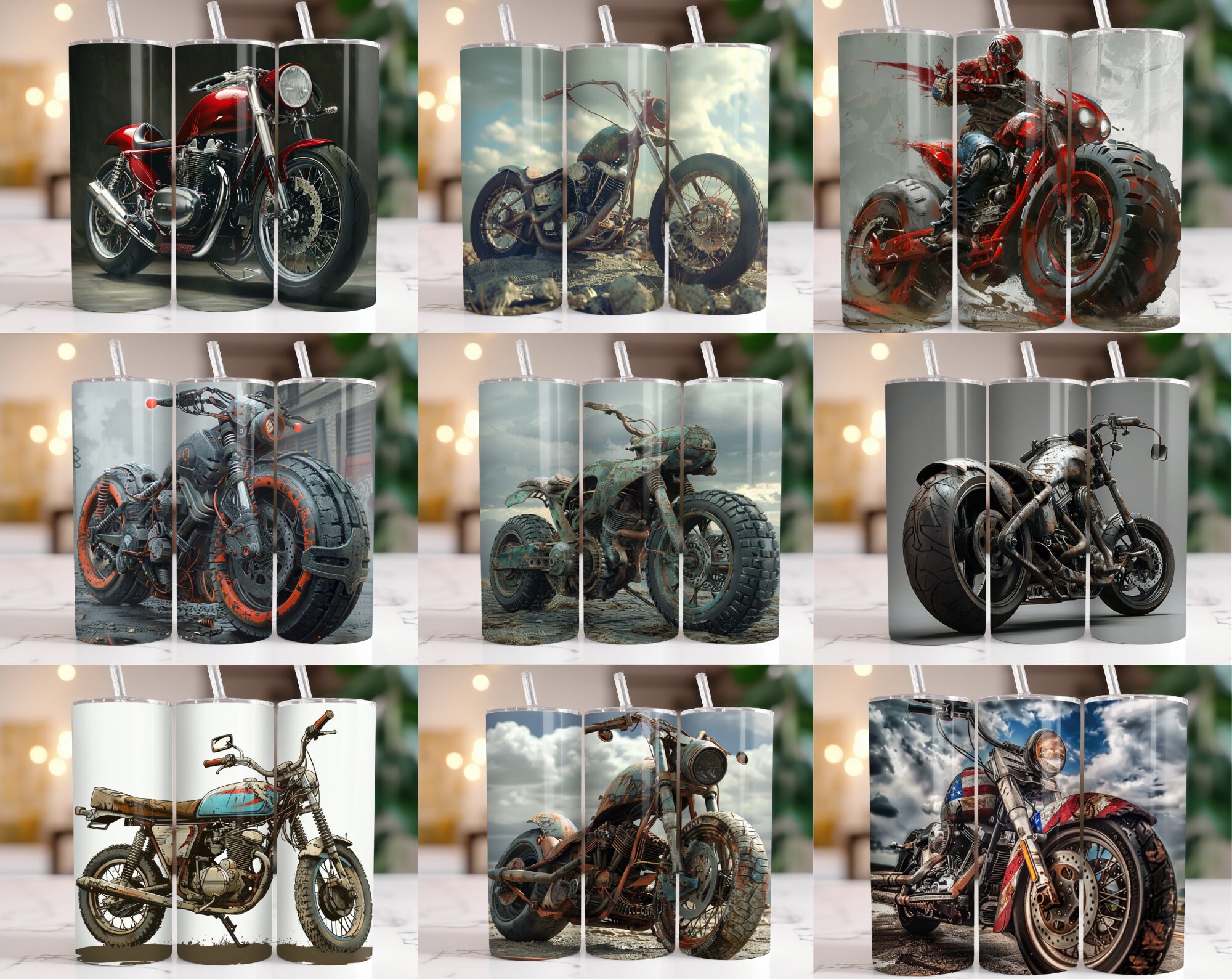 50 Motorcycle Tumbler Wrap Bundle, 20oz Tumbler Wrap Sublimation ...