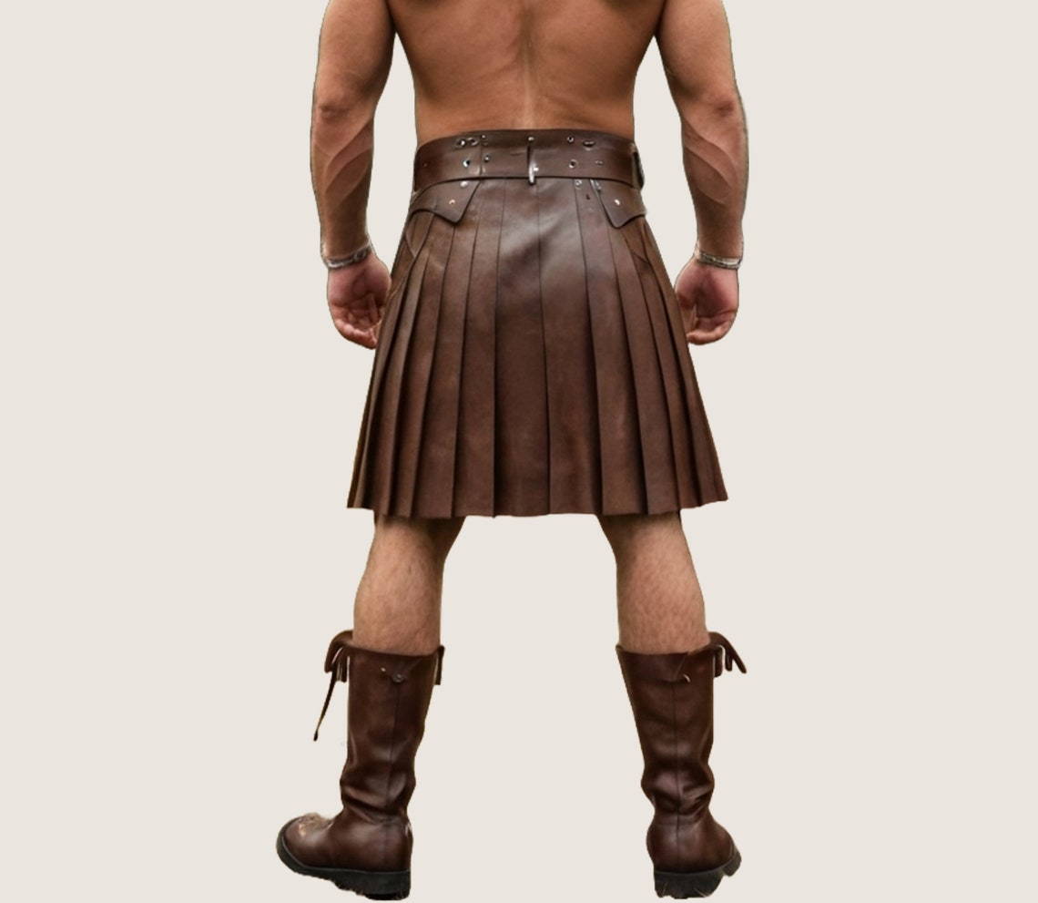 Handmade Men Leather Kilt - Brown Leather Gladiator Kilt - Classic ...