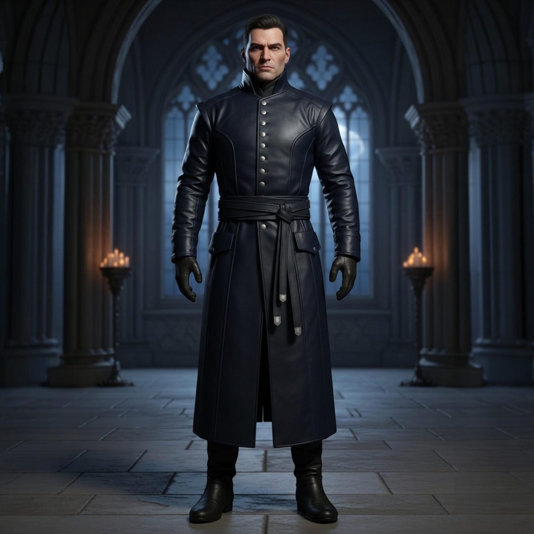 Genuine Leather Warrior Trench Coat: Navy-black Gothic Cosplay - Etsy