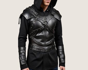 Handmade Men Leather Armor Genuine Leather Brown Medieval Armor Cosplay ...