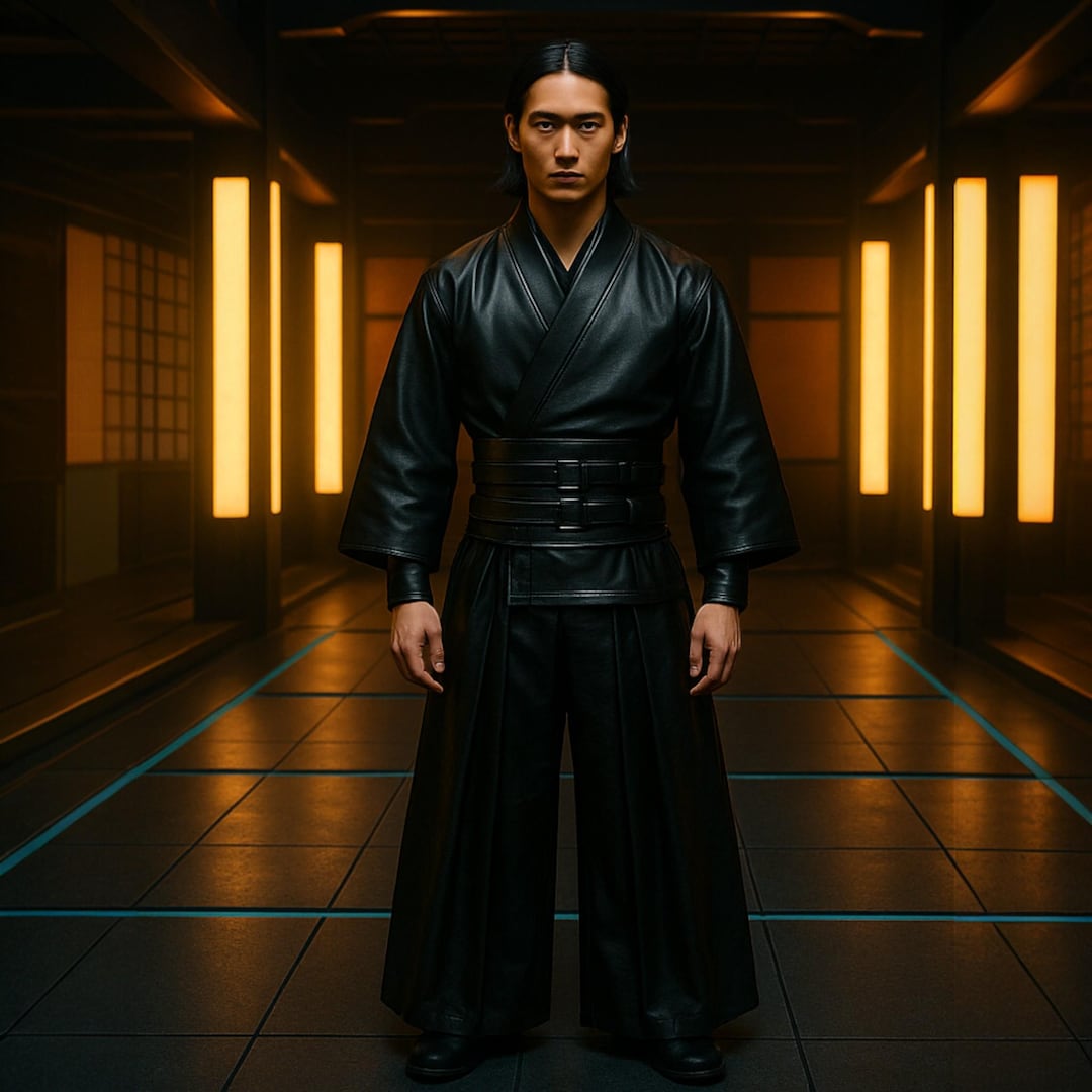 Genuine Leather Kimono Jacket & Hakama Pants: Futuristic Samurai Outfit ...