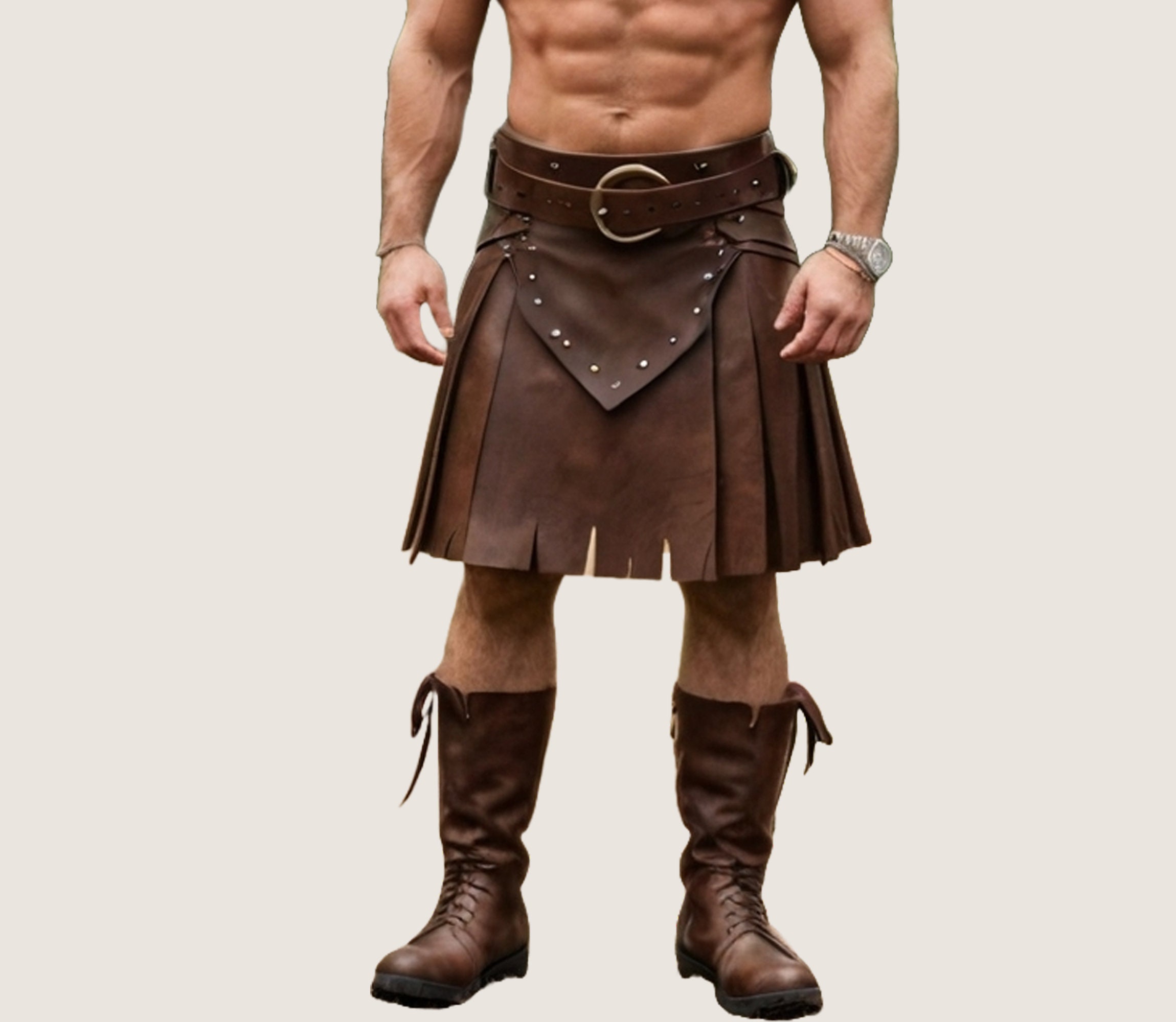 Handmade Men Leather Kilt - Brown Leather Gladiator Kilt - Classic ...