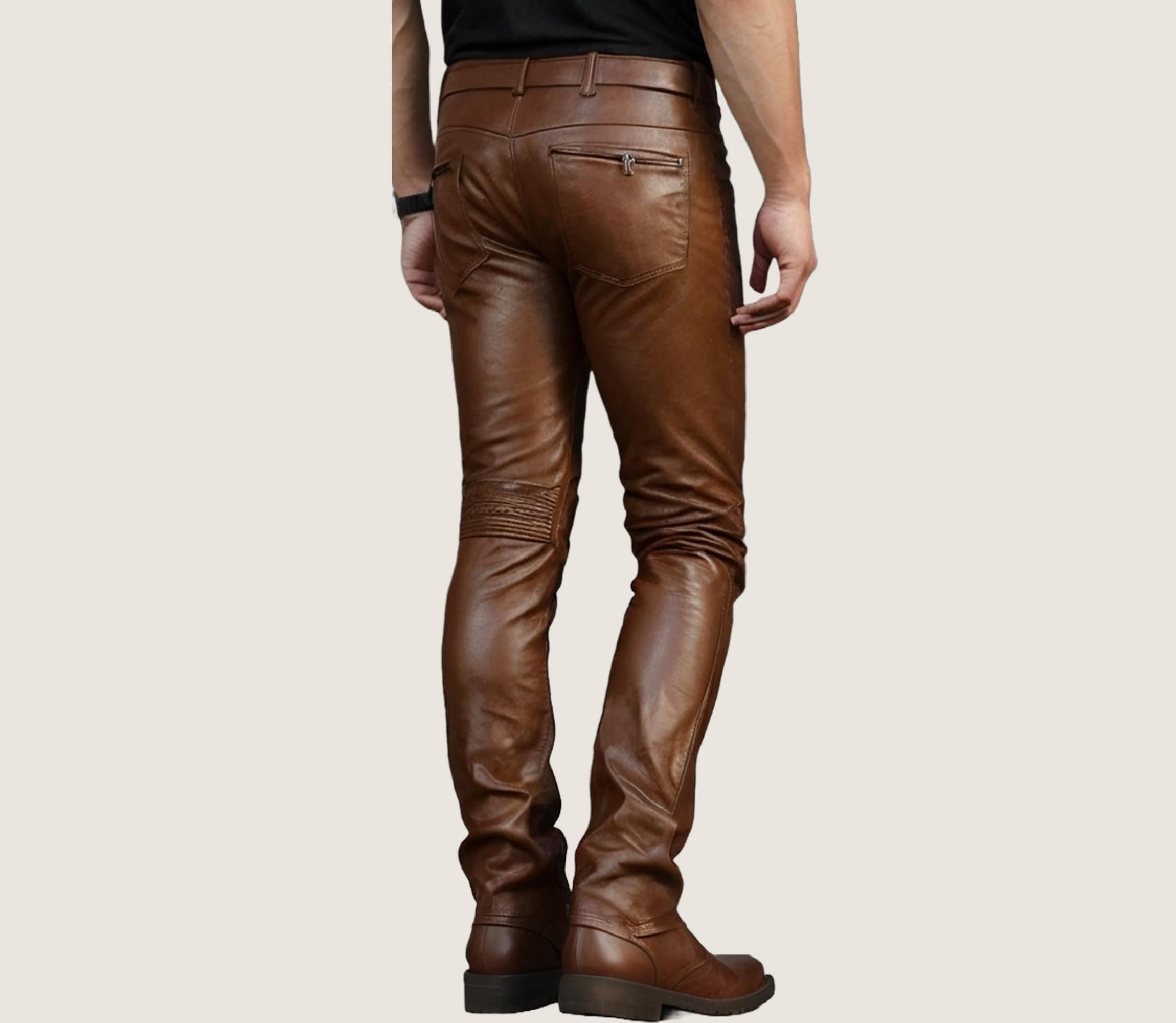 Handmade Men Leather Pant - Brown Leather Biker Pant - Genuine Leather ...