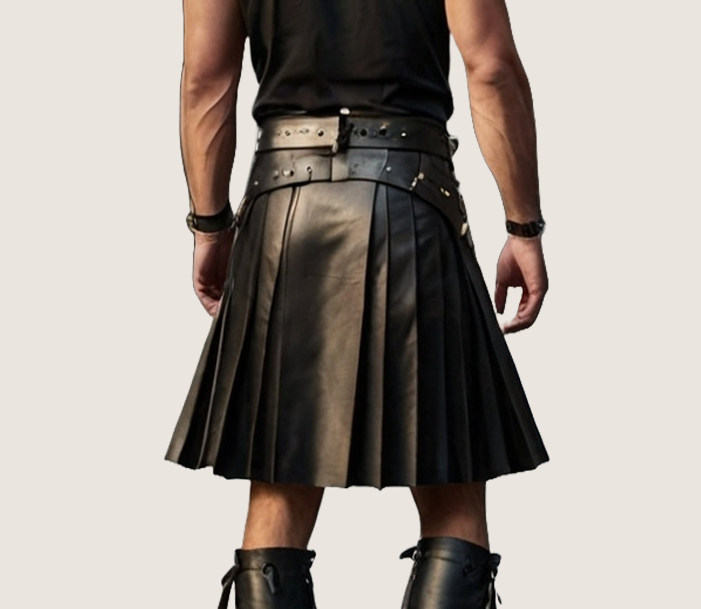 Handmade Men Leather Black Kilt - Sheep Leather Gladiator Kilt ...