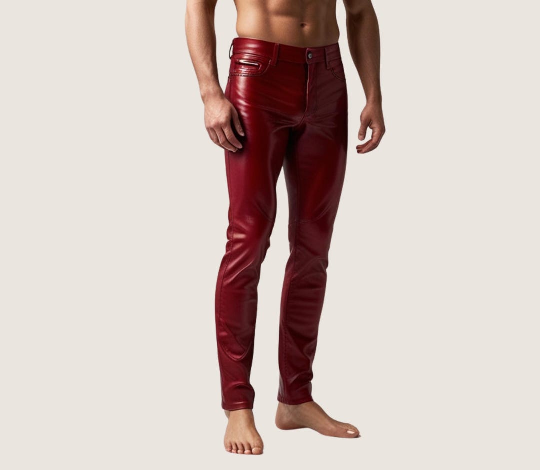 Genuine Sheep Skin Leather Pants, Leather Jeans Red Pants, Slim Fit ...