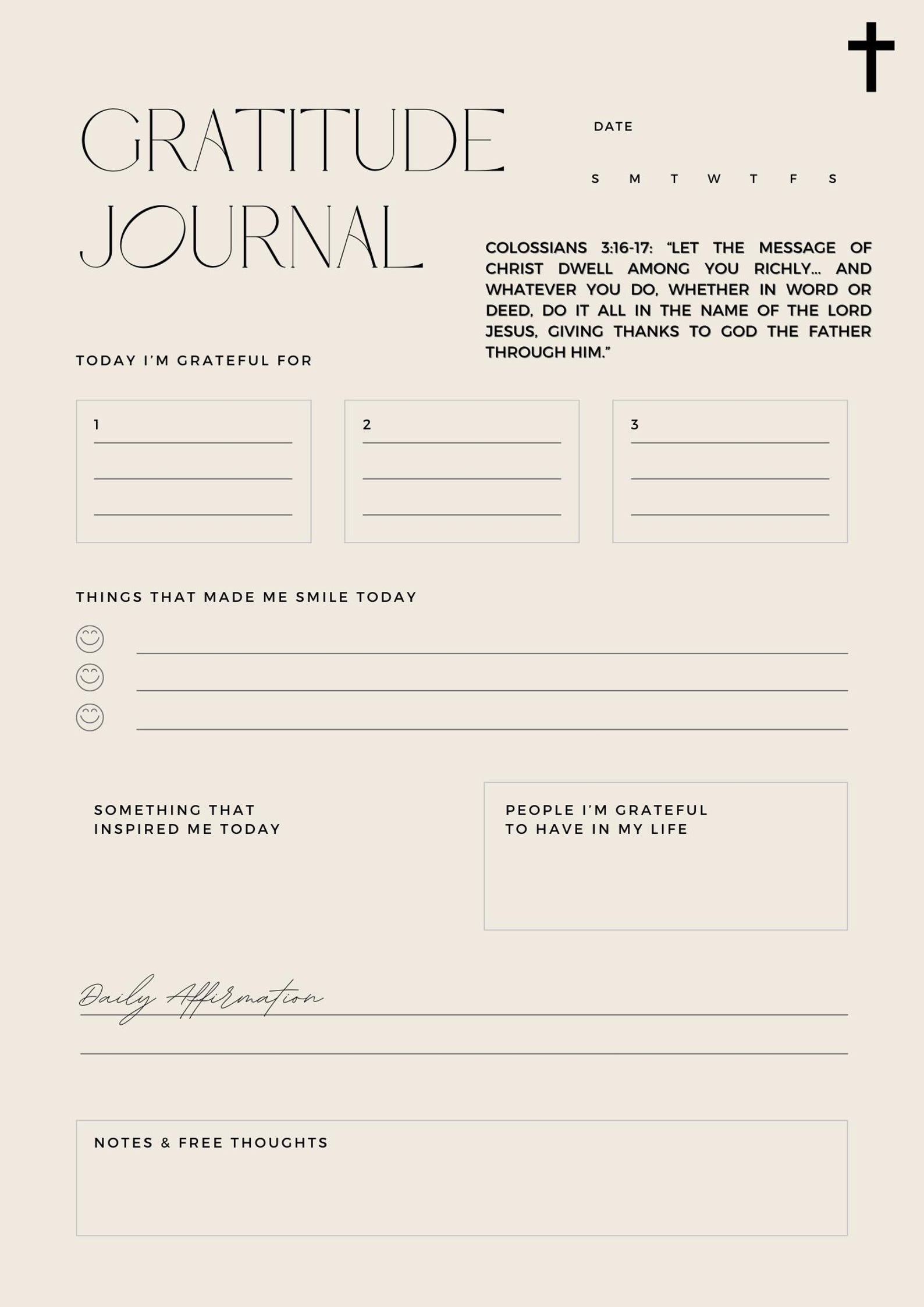 7 Days of Daily Gratitude Journal Digital PDF Journal Scriptures for ...