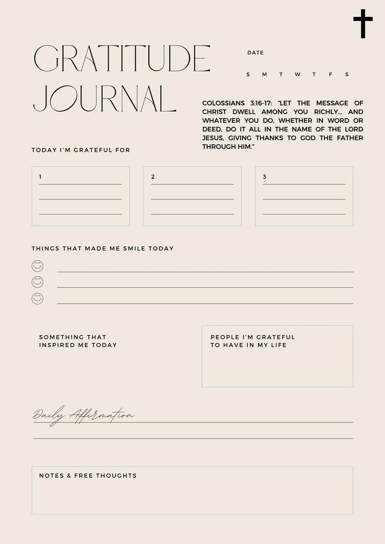 7 Days of Daily Gratitude Journal Digital PDF Journal Scriptures for ...