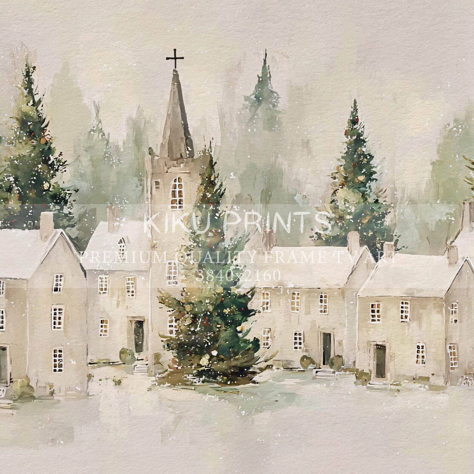 Minimalist Winter Village Frame TV Art White Christmas Landscape ...