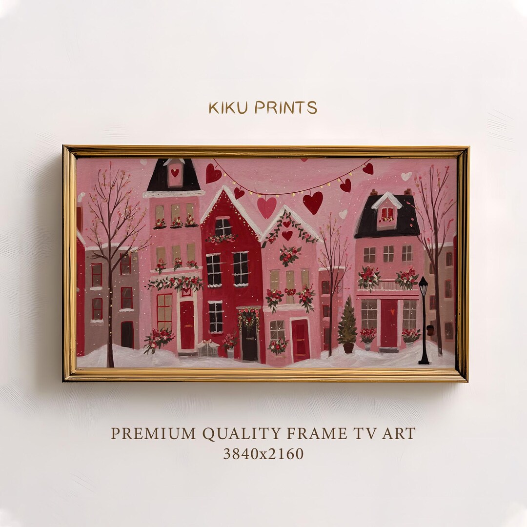 Romantic Village Frame TV Art Valentines Decor - Pink Valentines Day ...