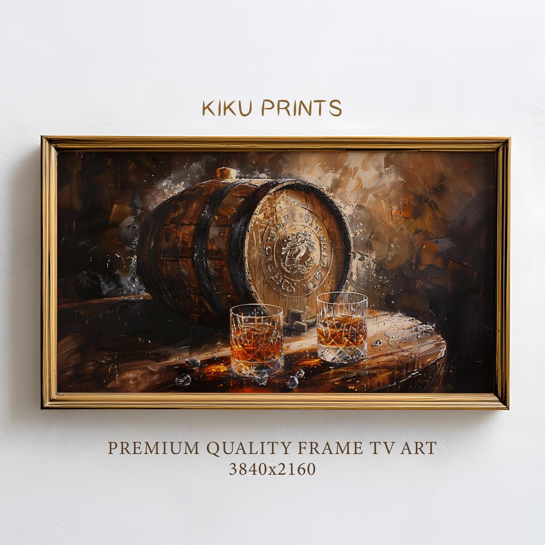 Whiskey Barrel Frame TV Party Art, Whiskey Crystal Glasses Frame TV Art ...