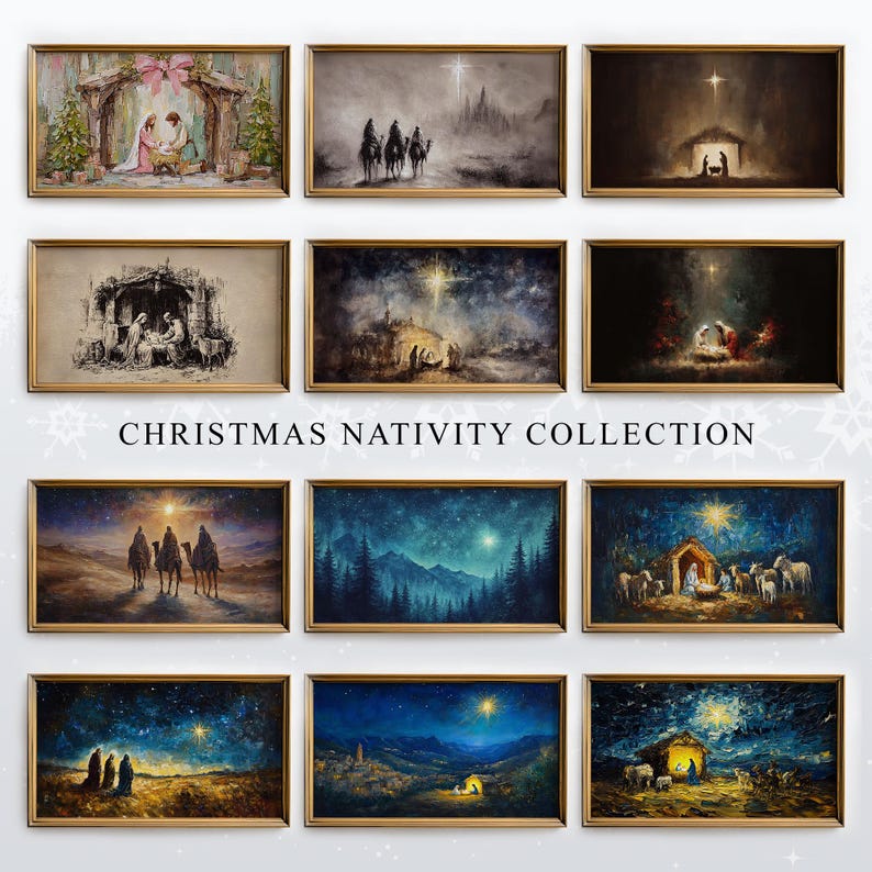 Christian Frame TV Art Set - Christmas Nativity TV Art Bundle, Vintage ...