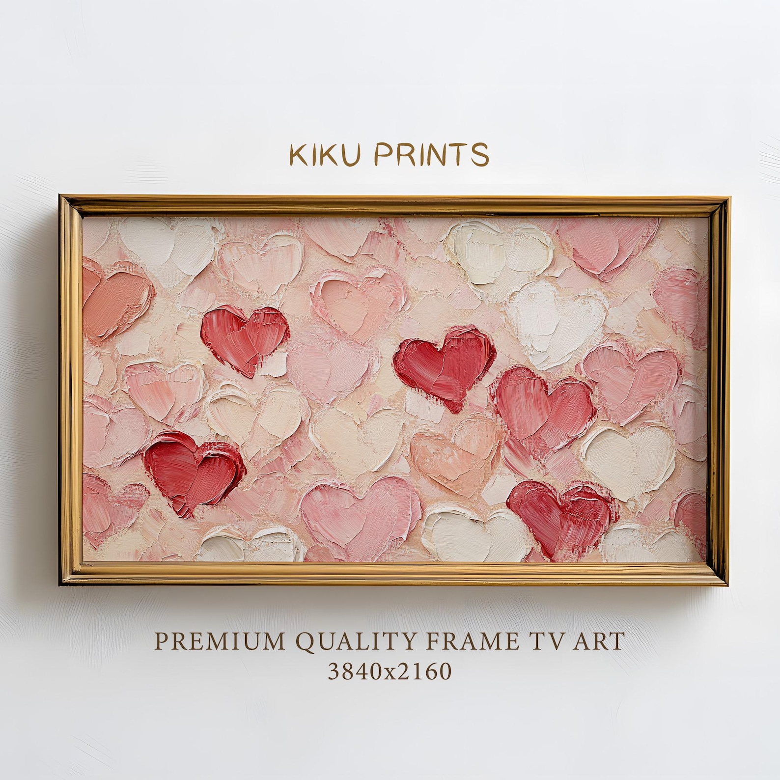 Frame TV Art Valentines Day, Neutral Pink Red Hearts Painting Frame TV ...