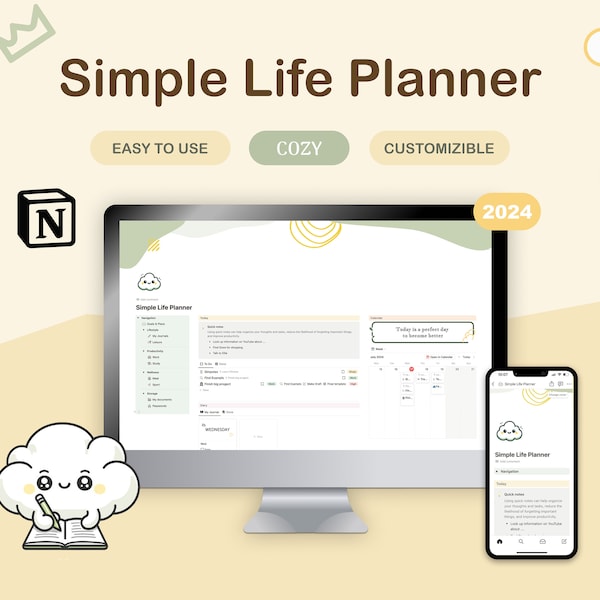 Simple Cute Notion Template - Etsy