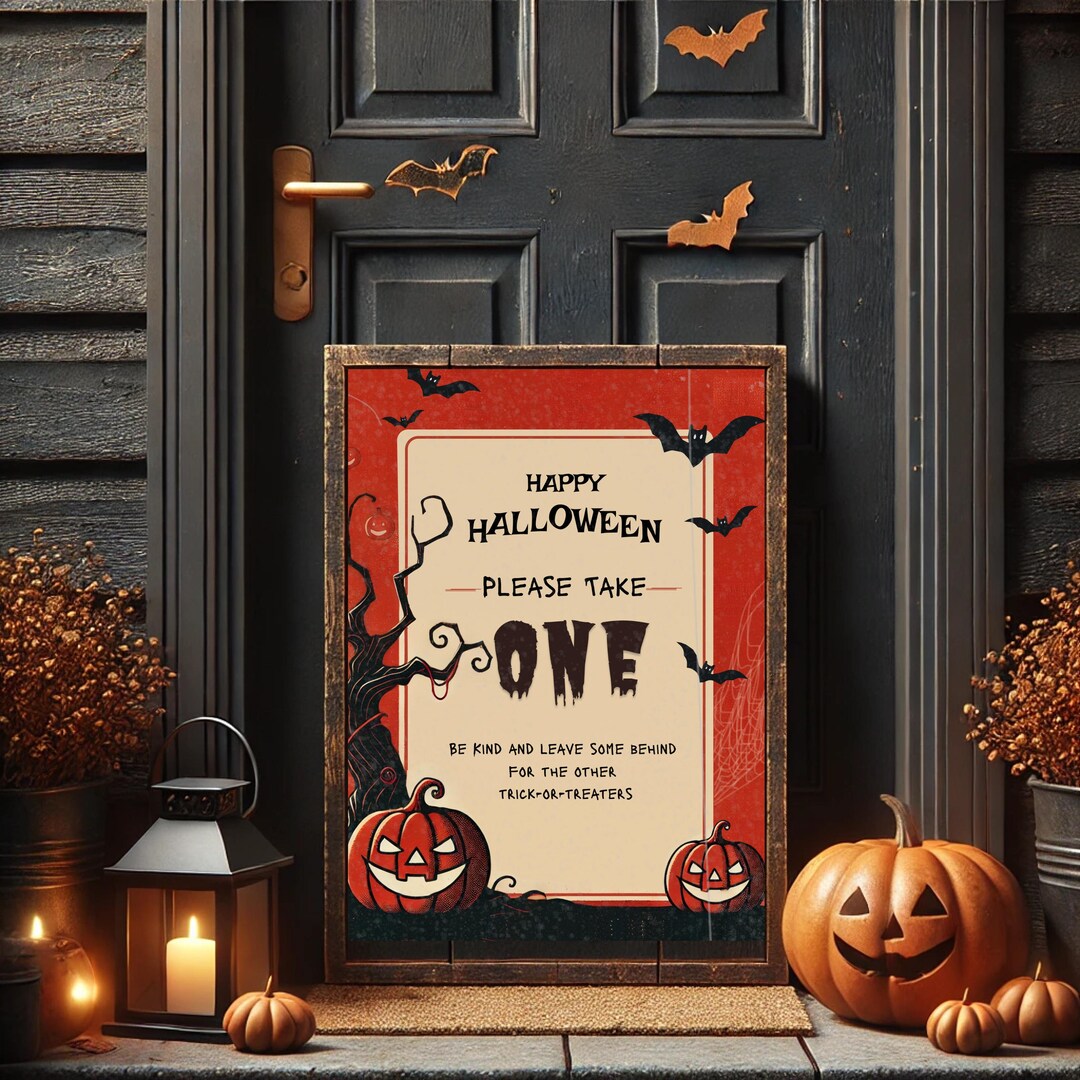 Vintage Halloween Printable Trick or Treat Sign - Candy, Please Take ...