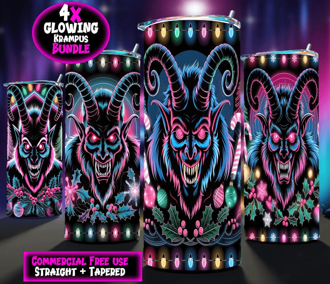 Bundle of 4x Spooky Neon Christmas Krampus for Festive Holiday Horror ...