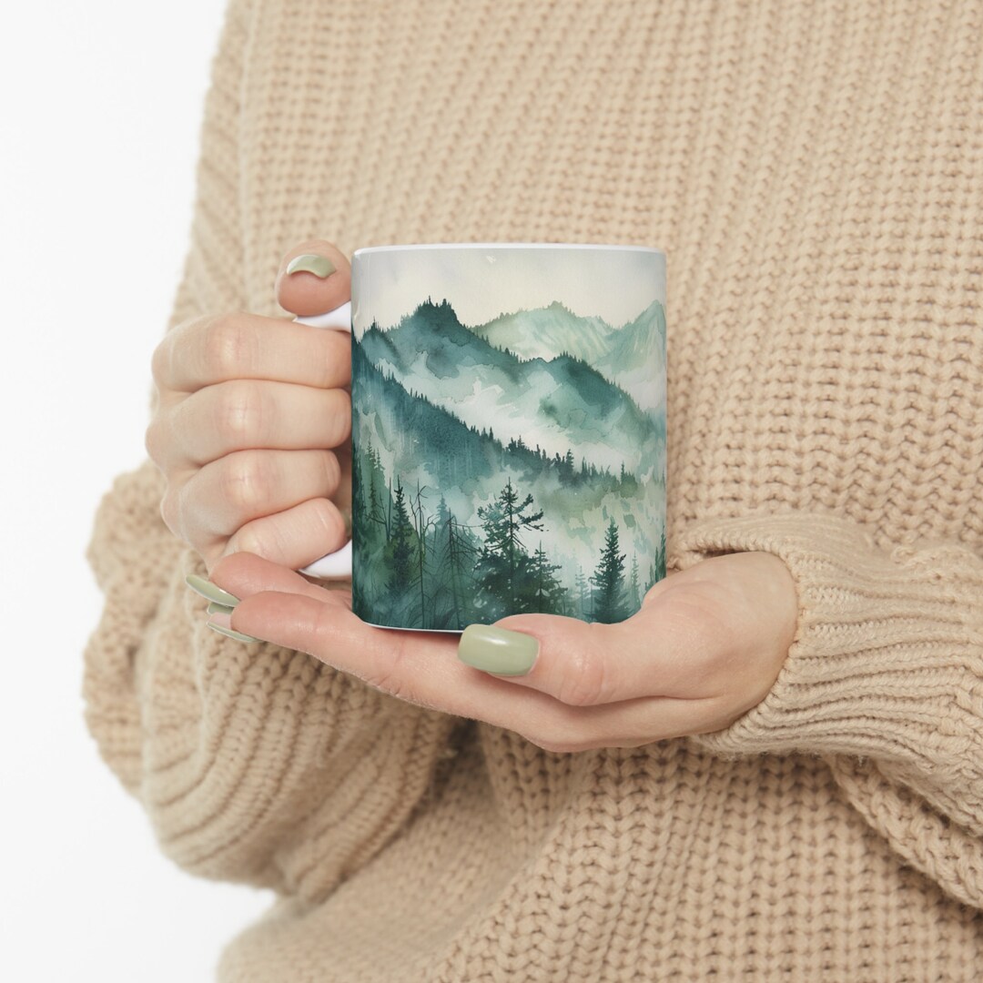 Mountain Mug Realistic Watercolor Mountain Mug Gift for Him Gift for ...