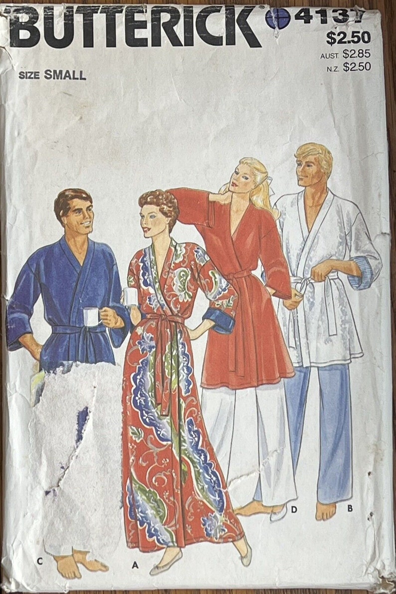 Butterick Sewing Pattern 4137 Robe Man Woman Unisex Tie Small - Etsy