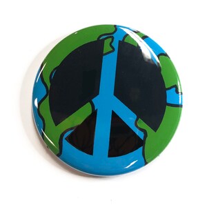 World Peace Pin Back Button, Magnet, or Mirror Earth Peace Sign - Etsy