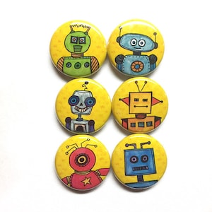 Robot Magnets or Pins - 1 Inch Pinback Button or Magnet Set - Robotic ...