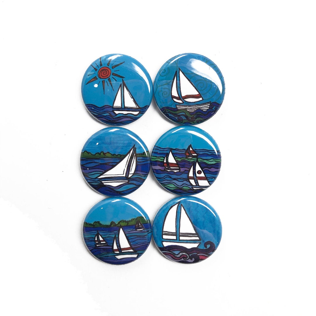 Sailboat Magnet or Pin Back Button Set - Nautical Gift - Sailing, Sail ...