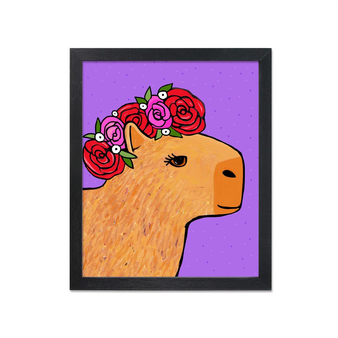 Capybara in Rose Crown Art Print Colorful Animal Portrait - Etsy