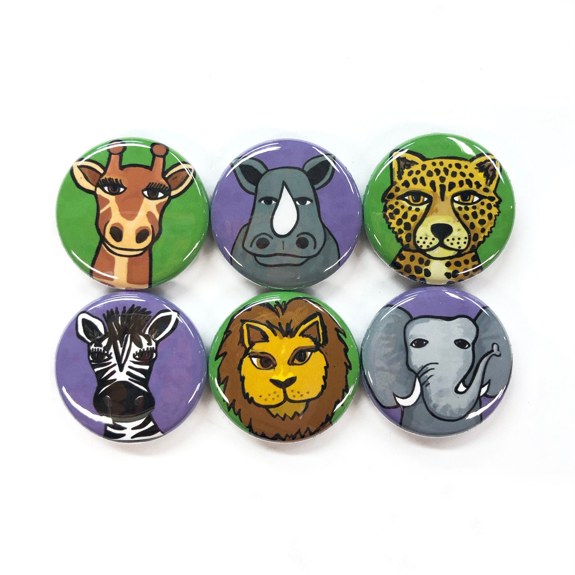 African Animal Magnet or Pin Set Safari Elephant Zebra | Etsy