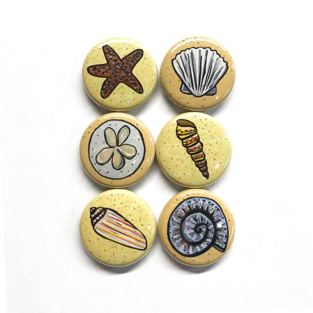 Seashell Magnet Set or Pin Back Button Set 1 Inch Beach - Etsy