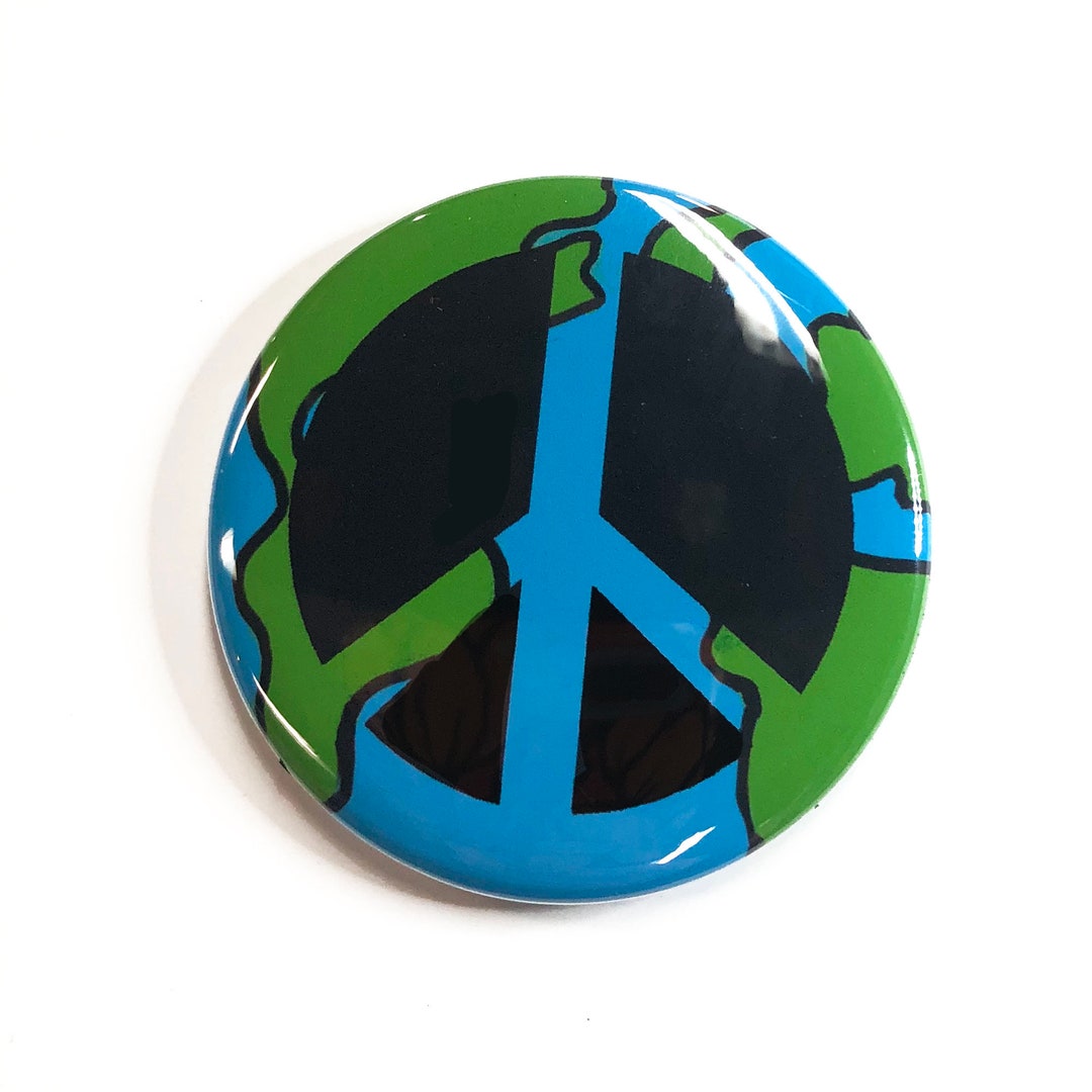 World Peace Pin Back Button, Magnet, or Mirror - Earth Peace Sign - Etsy