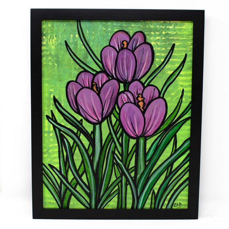 Purple Crocus Painting - Original Floral Painting, Botanical Wall Art ...