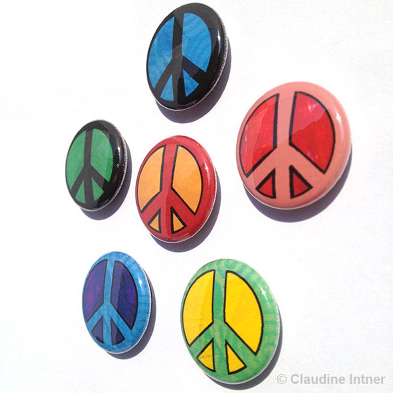 Peace Sign Magnets or Peace Sign Pins - Set of 6 - 1 Inch Multicolor ...