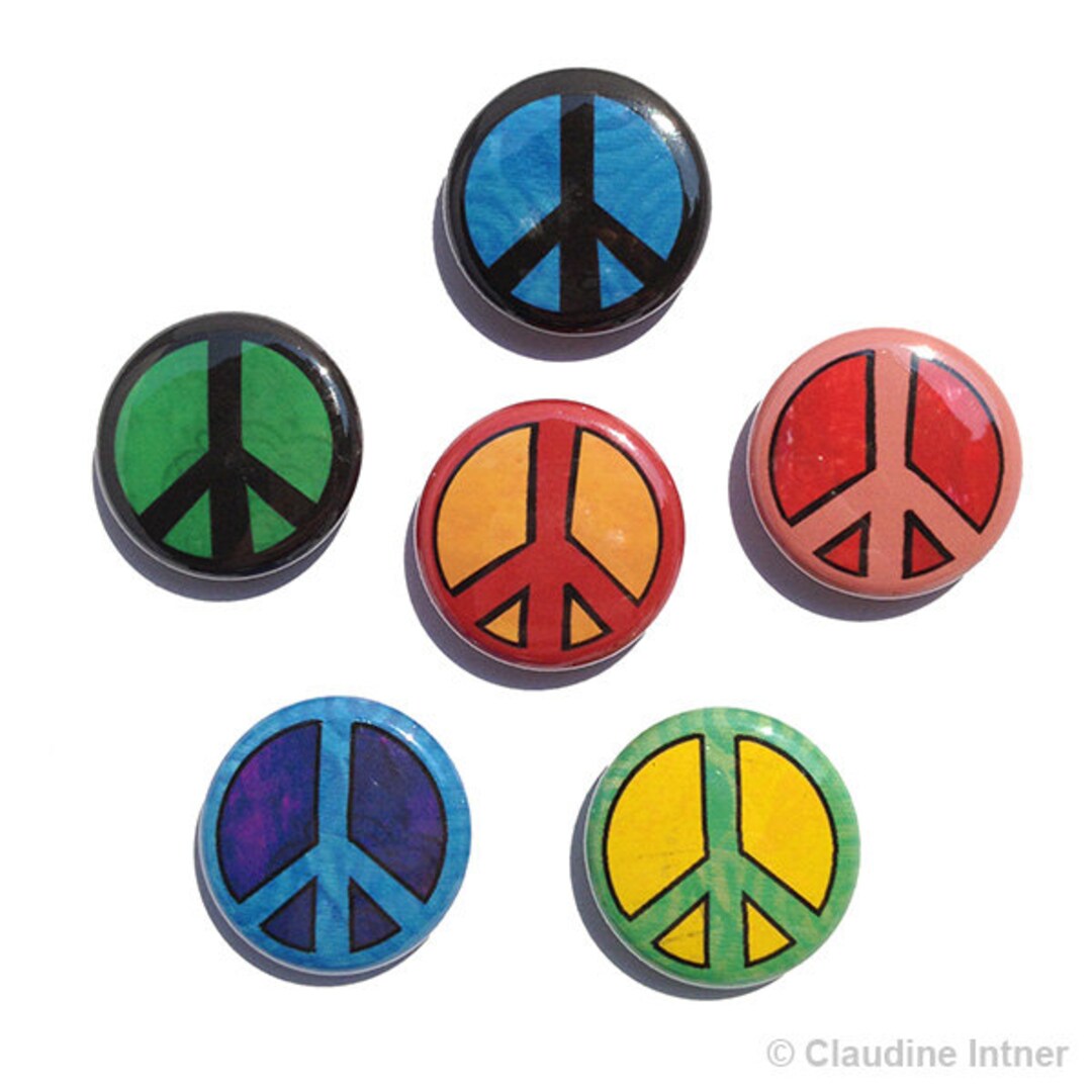Peace Sign Magnets or Peace Sign Pins - Set of 6 - 1 Inch Multicolor ...