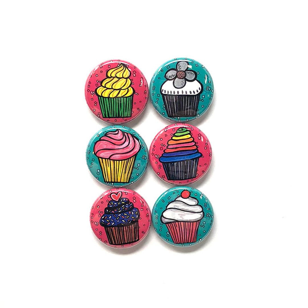 Cupcake Magnets or Cupcake Pinback Buttons - Cute Food Magnets or Food ...
