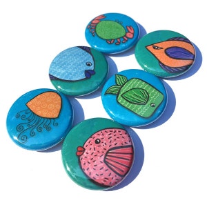 Fish Magnet Set or Fish Pinback Button Set Cute Fish Fridge - Etsy