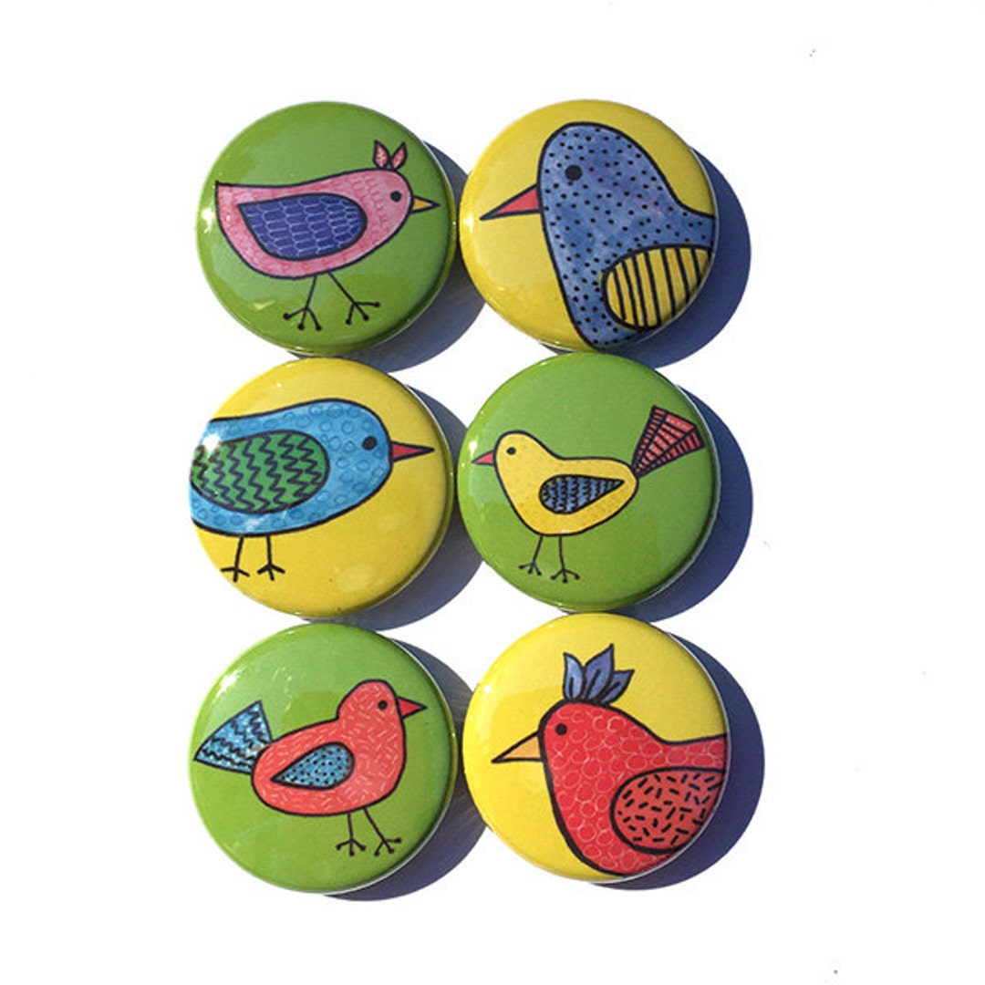 Bird Magnets or Pinback Buttons Whimsical Bird Lover Gift - Etsy