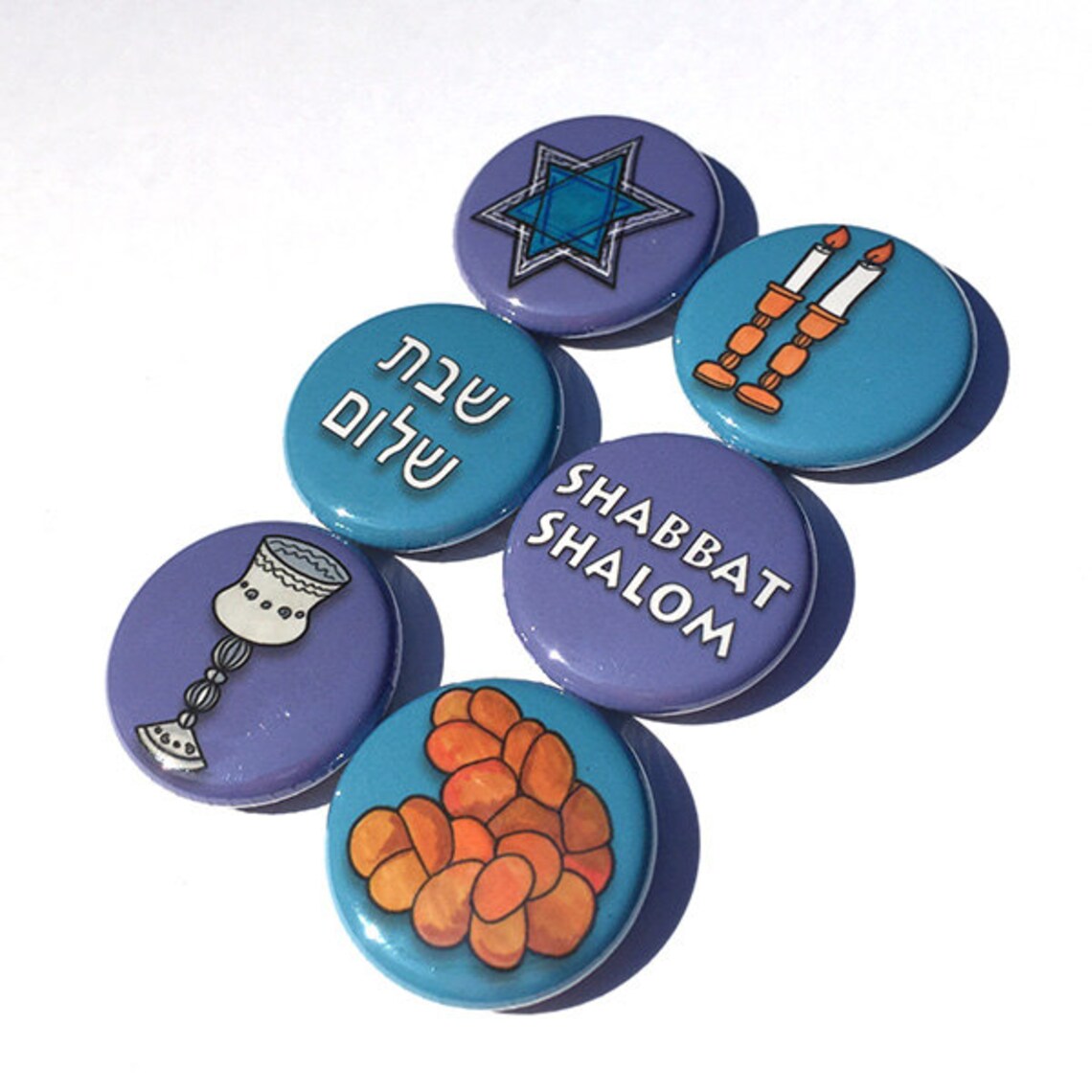Jewish Magnets or Pin Back Buttons Set Shabbat Shalom - Etsy