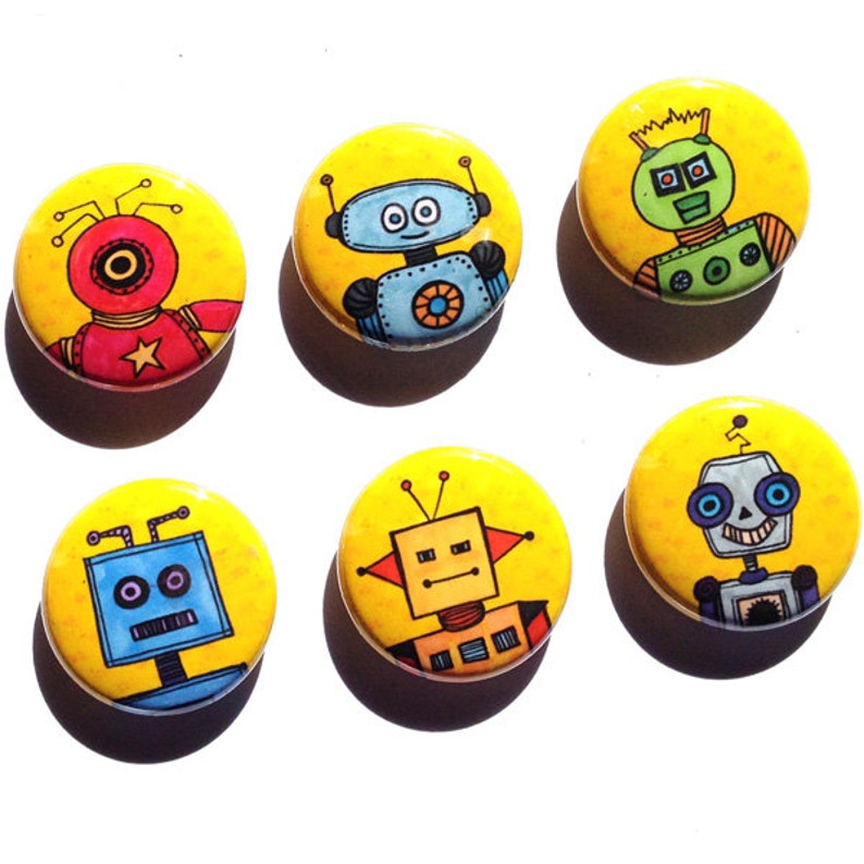 Robot Magnets or Pins 1 Inch Pinback Button or Magnet Set - Etsy