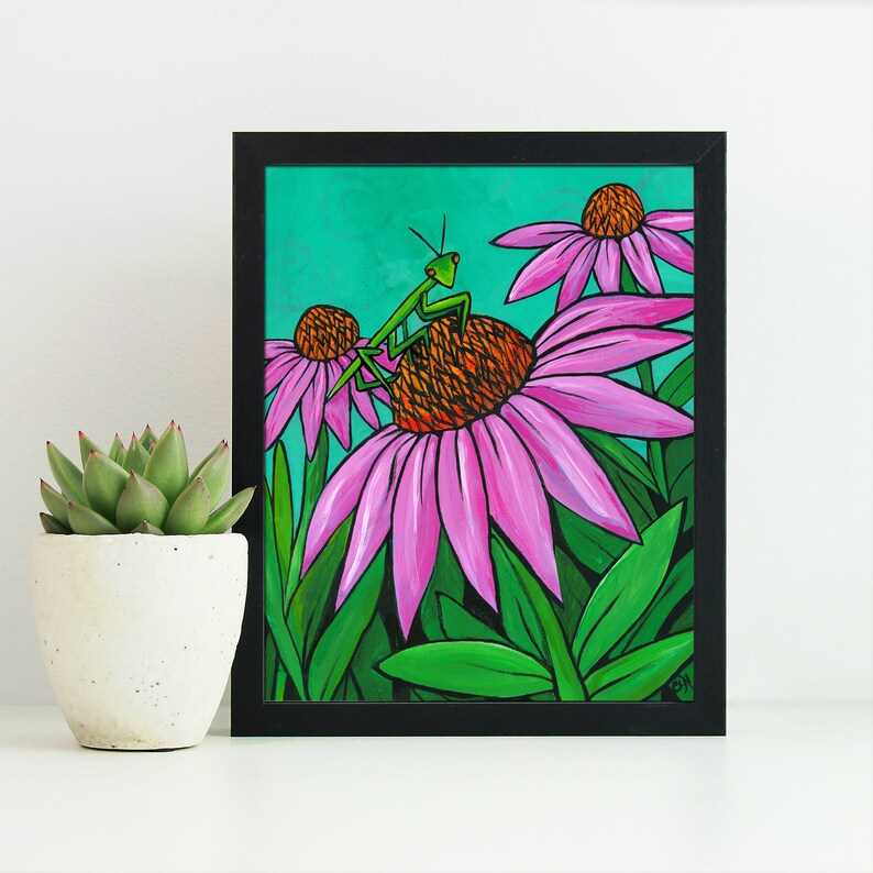 Praying Mantis Art Print Whimsical Preying Mantis on - Etsy