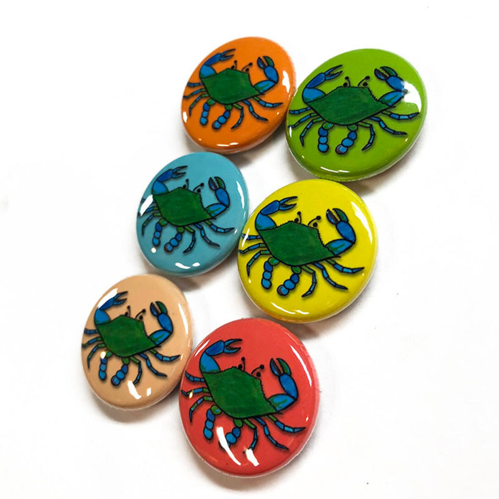 Blue Crab Magnets or Blue Crab Pin Set - 1 Inch Crab Pinback Buttons or ...