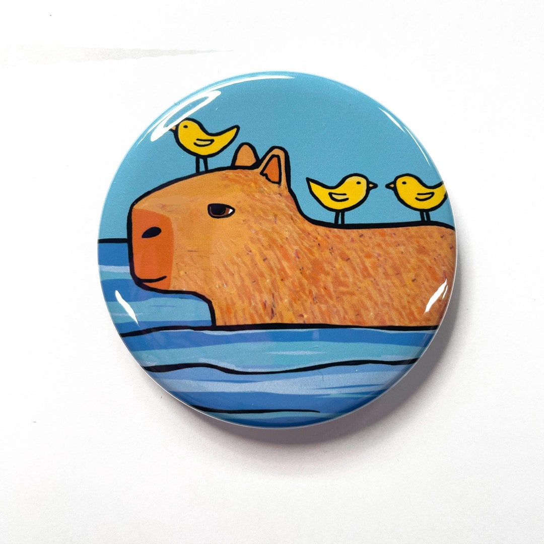 Capybara With Birds Magnet, Pin, or Pocket Mirror Cute Animal Fridge ...
