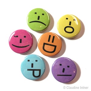 Smile Magnets or Pins - Emoticons, Emoji Smiley Face Pinback Button Set ...