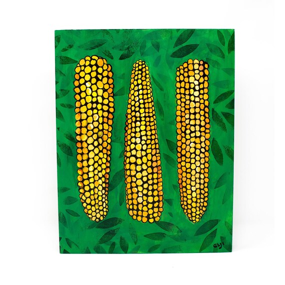 Corn Painting Original Corn Art Corn on the Cob Fun Farm | Etsy