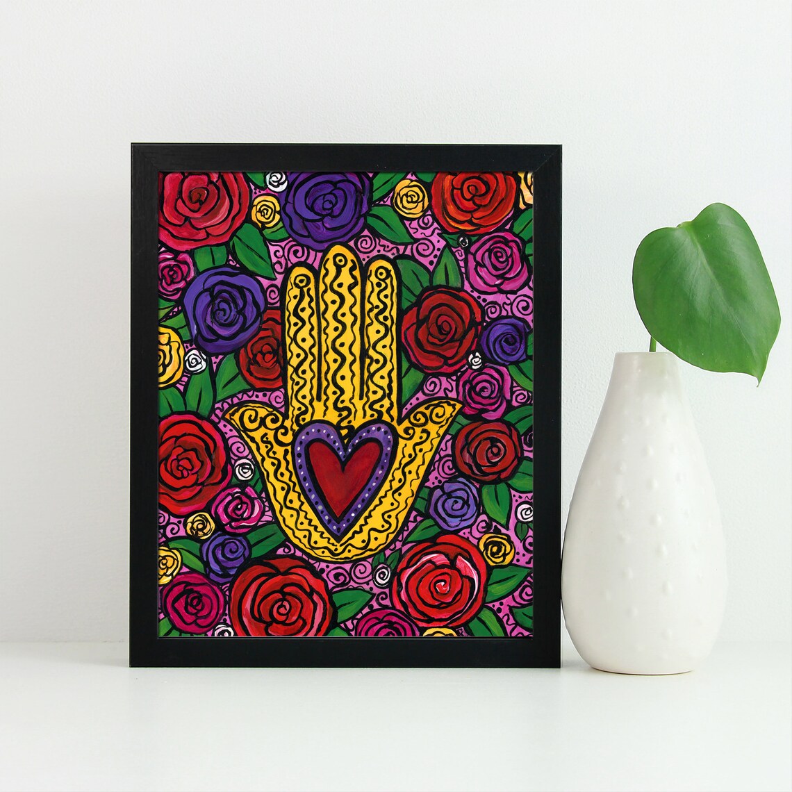 Rose Heart Hamsa Print Colorful Hamsa Wall Art Decor with | Etsy