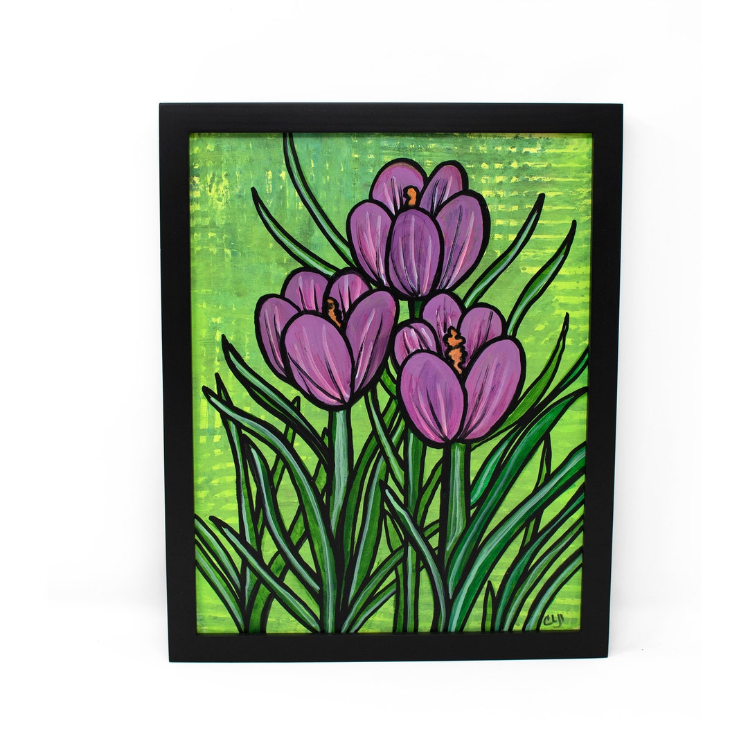 Purple Crocus Painting - Original Floral Painting, Botanical Wall Art ...