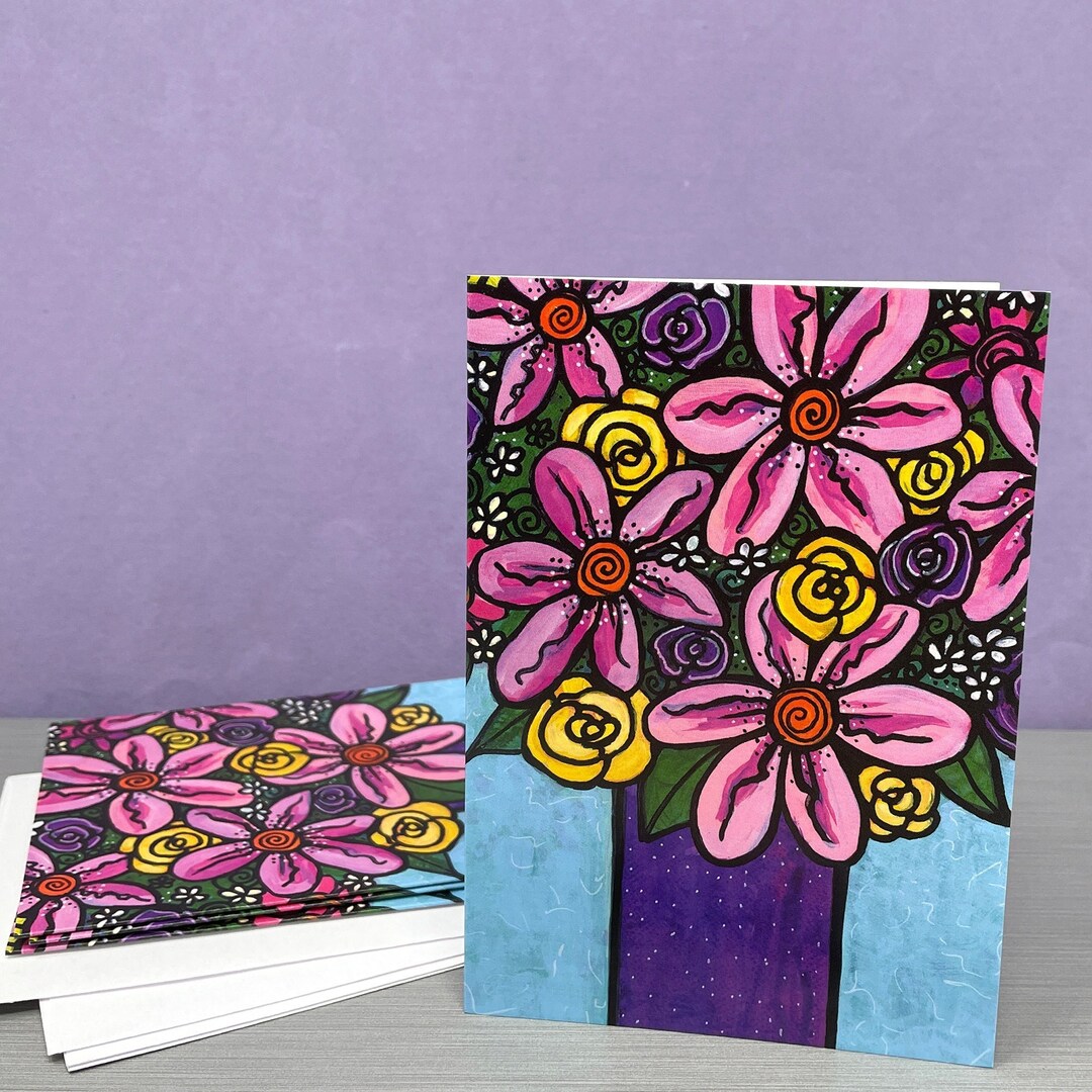 Pink Floral Note Card - Blank Greeting Card - Etsy