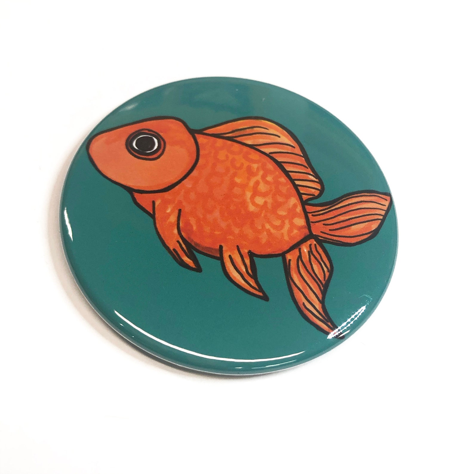 Cute Goldfish Magnet Pin Back Button or Pocket Mirror Gold - Etsy