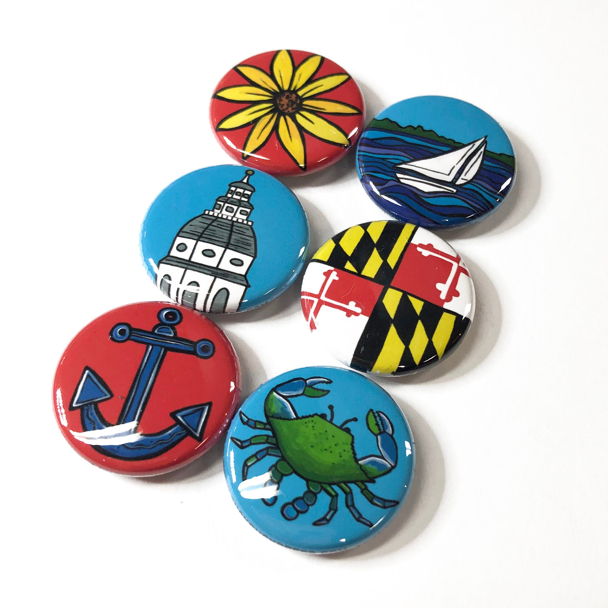 Maryland Magnets or Pins - State House, Flag, Blue Crab, Sailboat ...