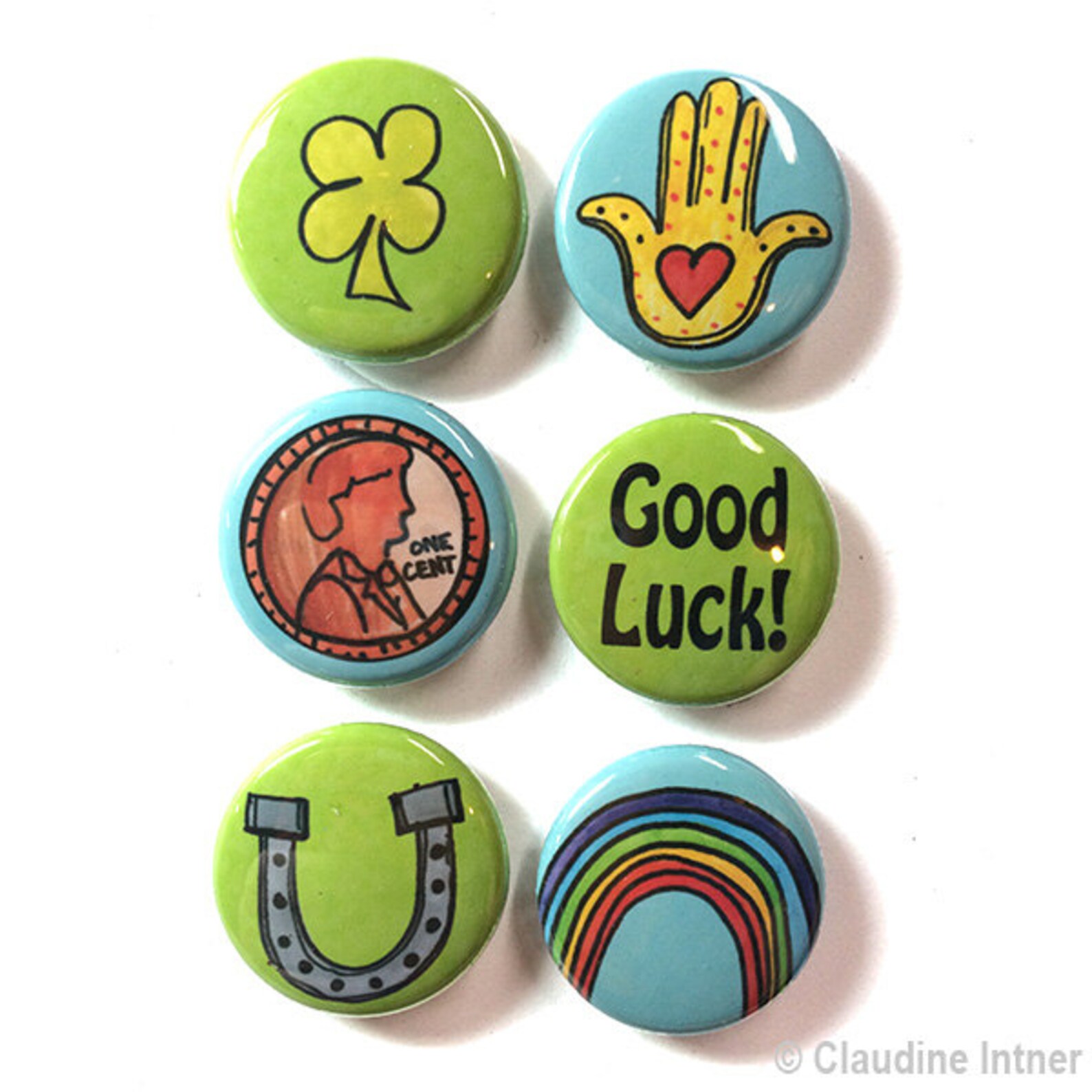 Lucky Magnet or Pin Set - Good Luck Fridge Magnets, Pinback Buttons ...