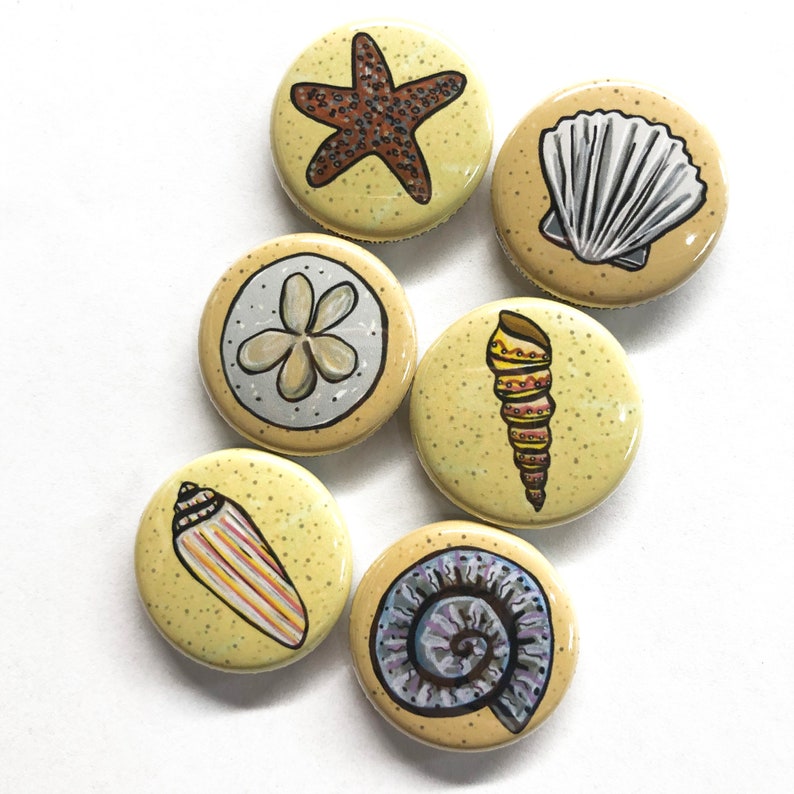 Seashell Magnet Set or Pin Back Button Set 1 Inch Beach | Etsy