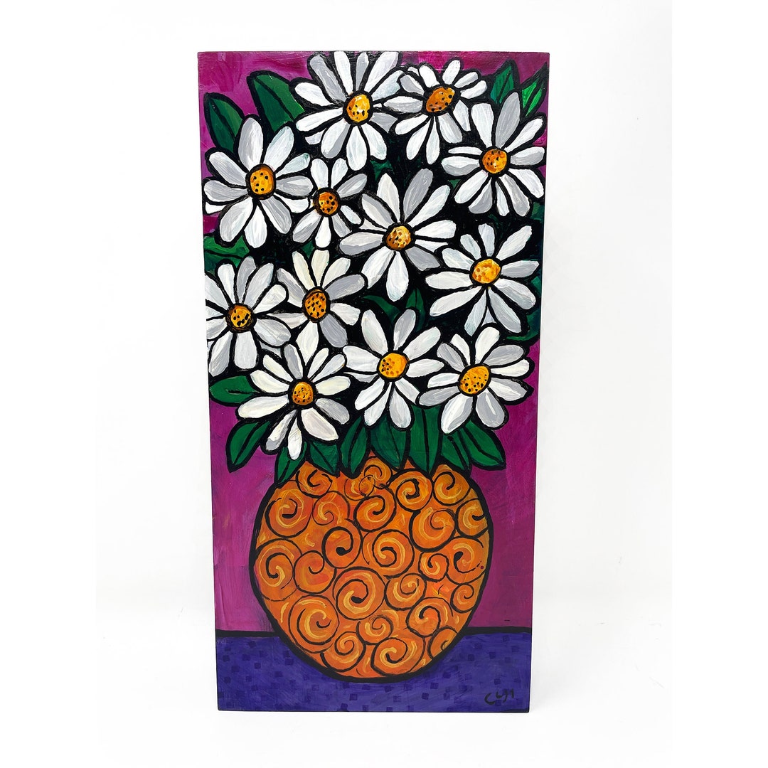 Whimsical Daisy Still Life Painting - Original Flower Art - Cheerful ...