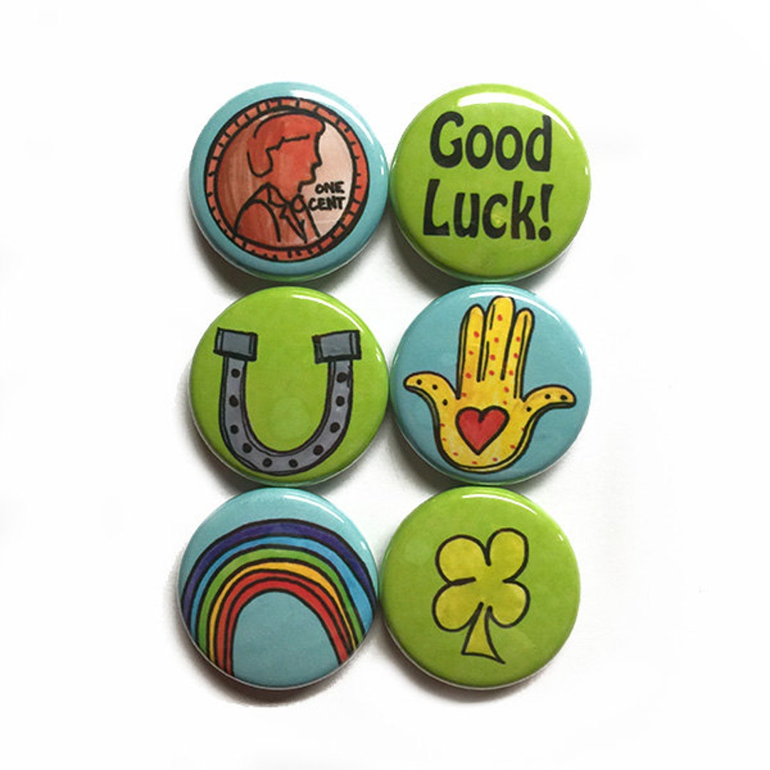 Lucky Magnet or Pin Set - Good Luck Fridge Magnets, Pinback Buttons ...